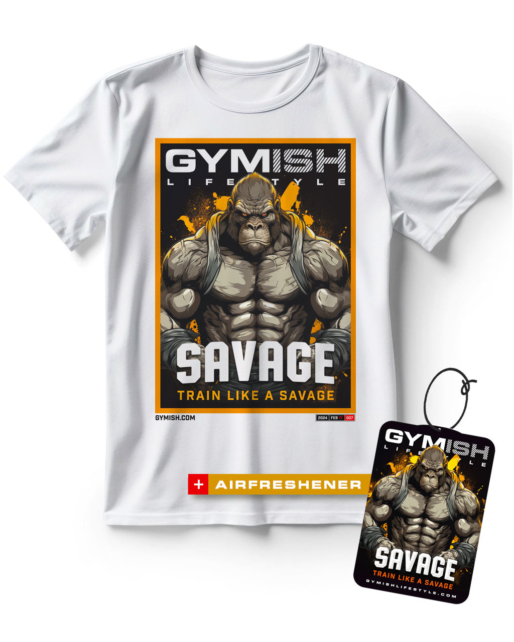 Gorilla Savage Funny Workout Gym T-Shirt for Men with Air Freshner Gif ...