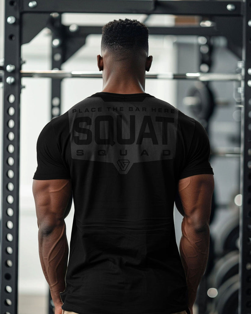 094. Squat Squad Rubber Back Design Funny Workout Gym T-Shirt for Men – Gymish